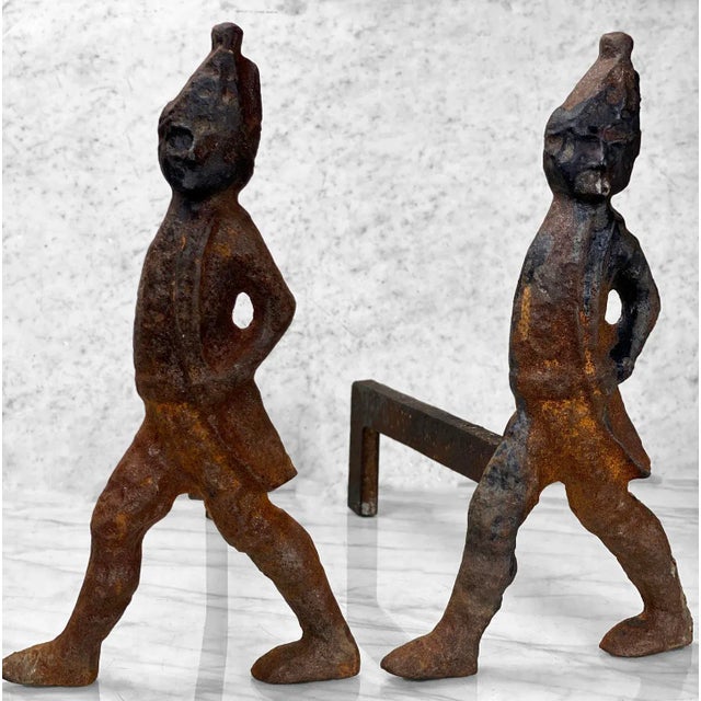 Antique Traditional Cast Iron Hessian Soldier Fireplace Andirons - a ...