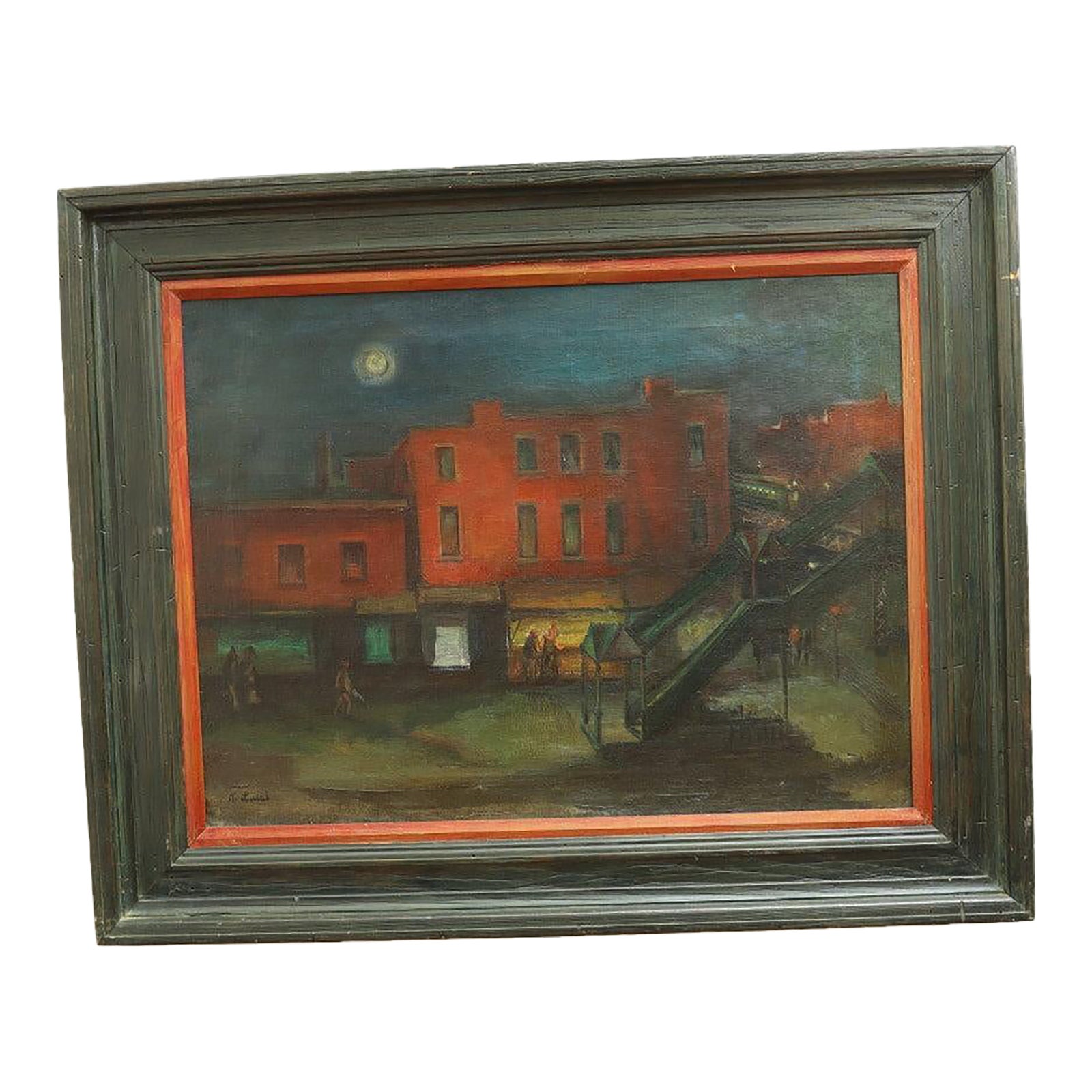 Nicholas Luisi "street Corner Night" Ashcan Oil on Canvas C 1953 | Chairish