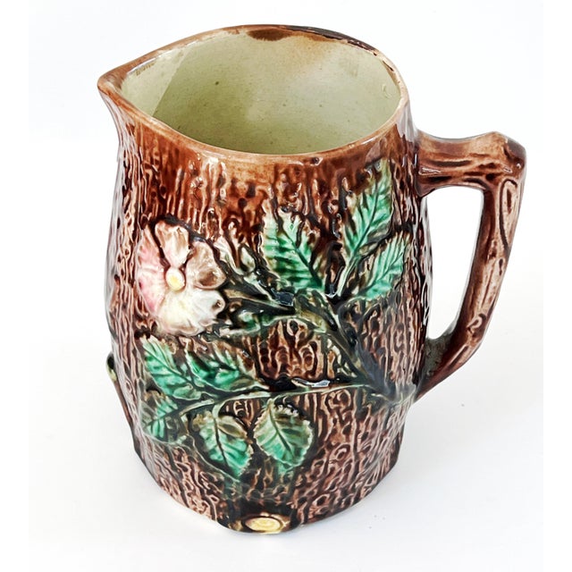 Antique 19th Century Majolica Faux Bois Pitcher With Pink Dogwood ...