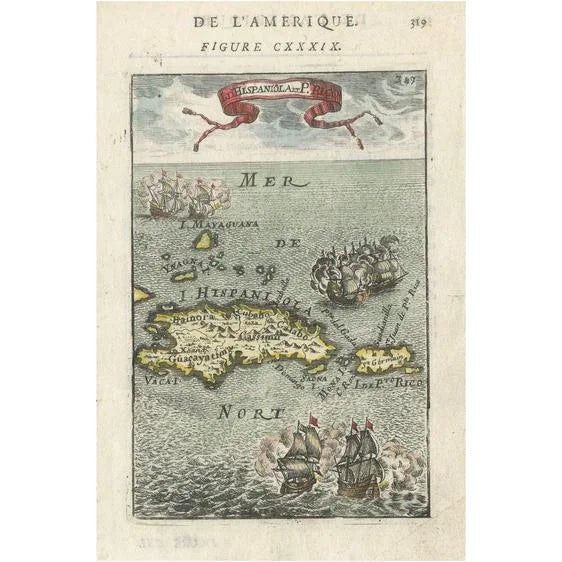 Antique Map of Hispaniola and Puerto Rico in the Caribbean by Mallet ...