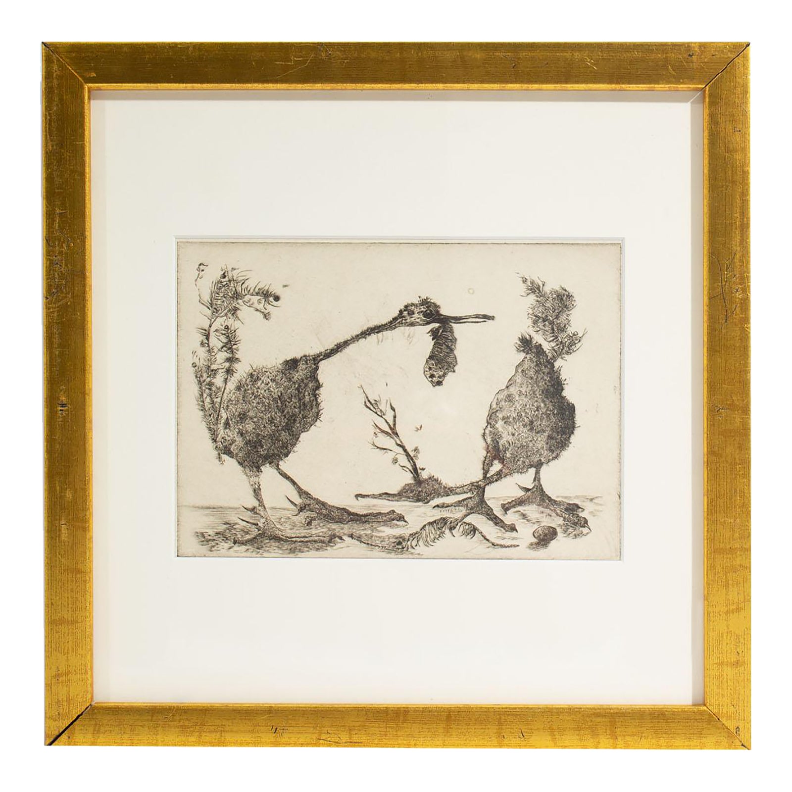 1940s Abstract Etching of Birds by Artist Gerald G. Boyce | Chairish