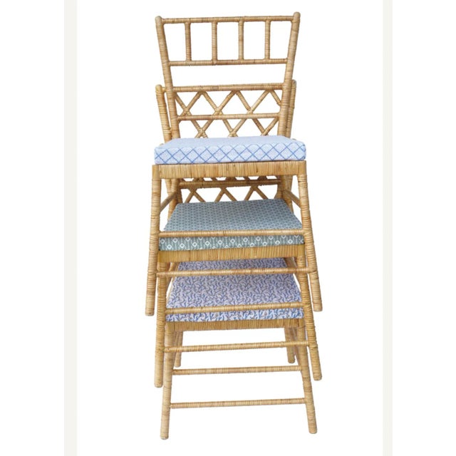 Wicker Stacking Chairs with Diamond Back, Coral Pattern in Blue/White ...