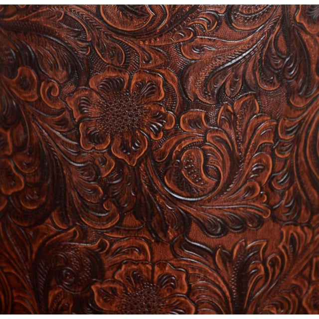 Vintage Mid Century Faux Tooled Leather Ice Bucket | Chairish