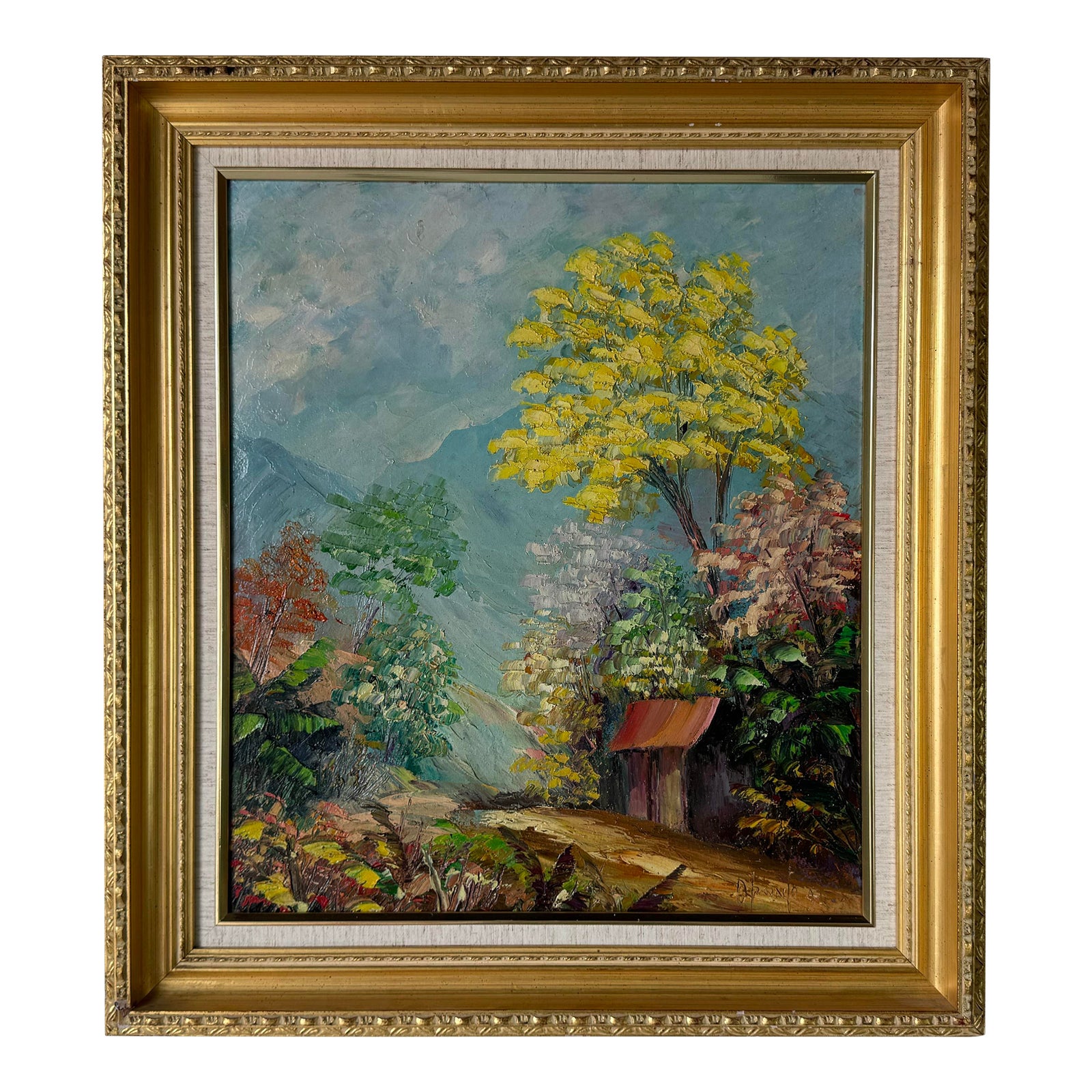 1990s Vintage Cottage Countryside Landscape Oil Painting on Canvas ...