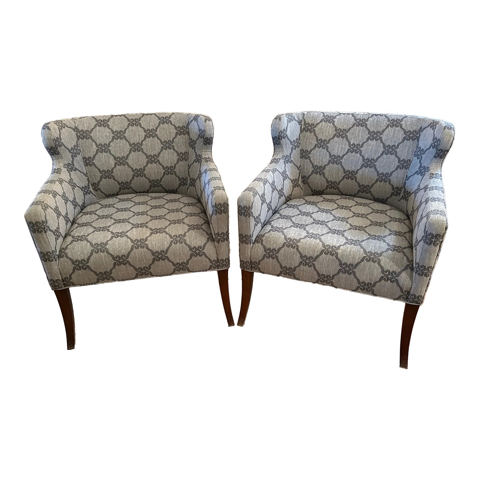 Upholstered Club Chairs With Tapered Legs -A Pair | Chairish