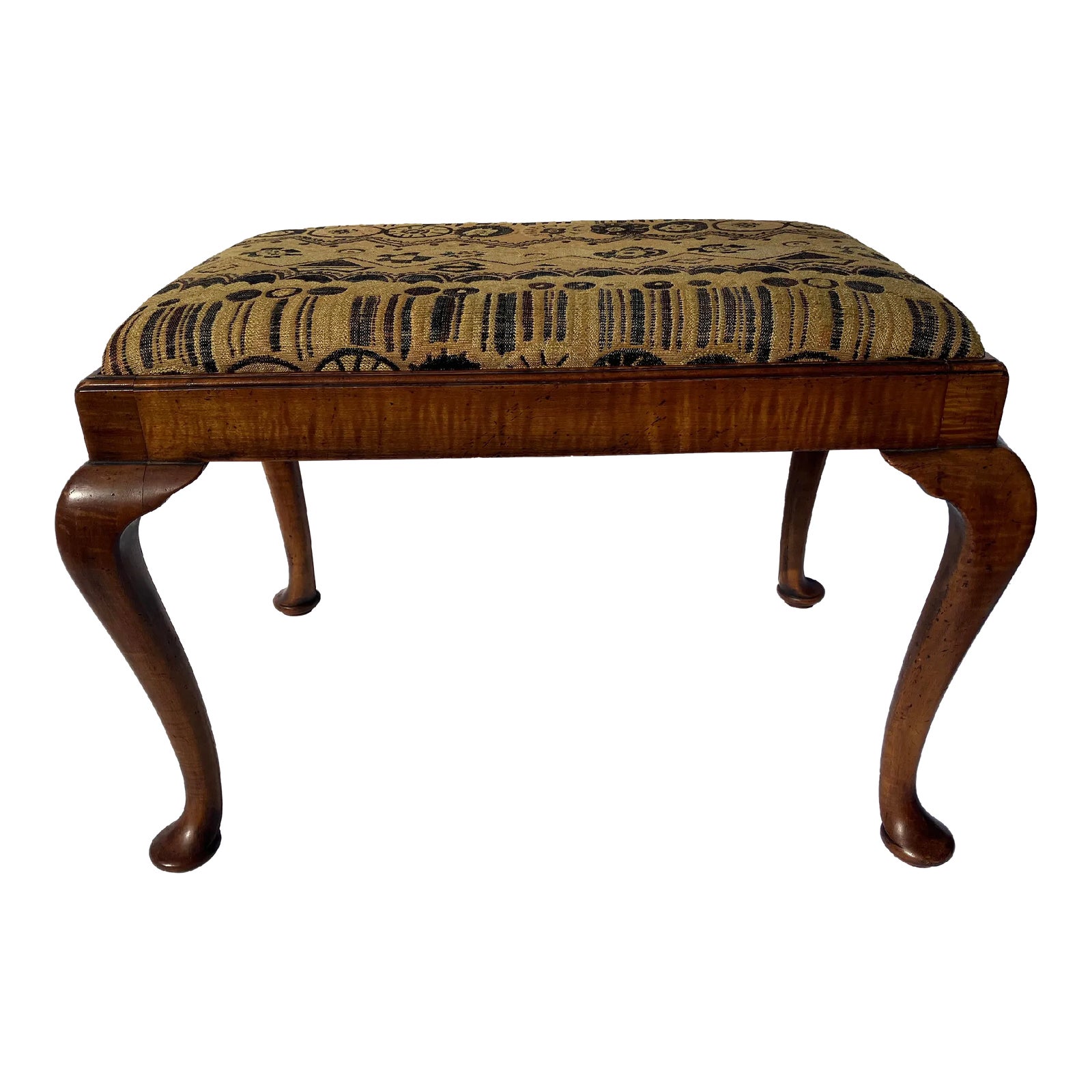 1920s American Tiger Maple Queen Anne Style Bench | Chairish