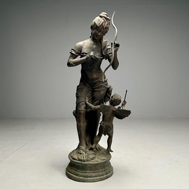 Patinated Bronze Outdoor Statue, Venus and Cupid, Lifesize Sculpture ...
