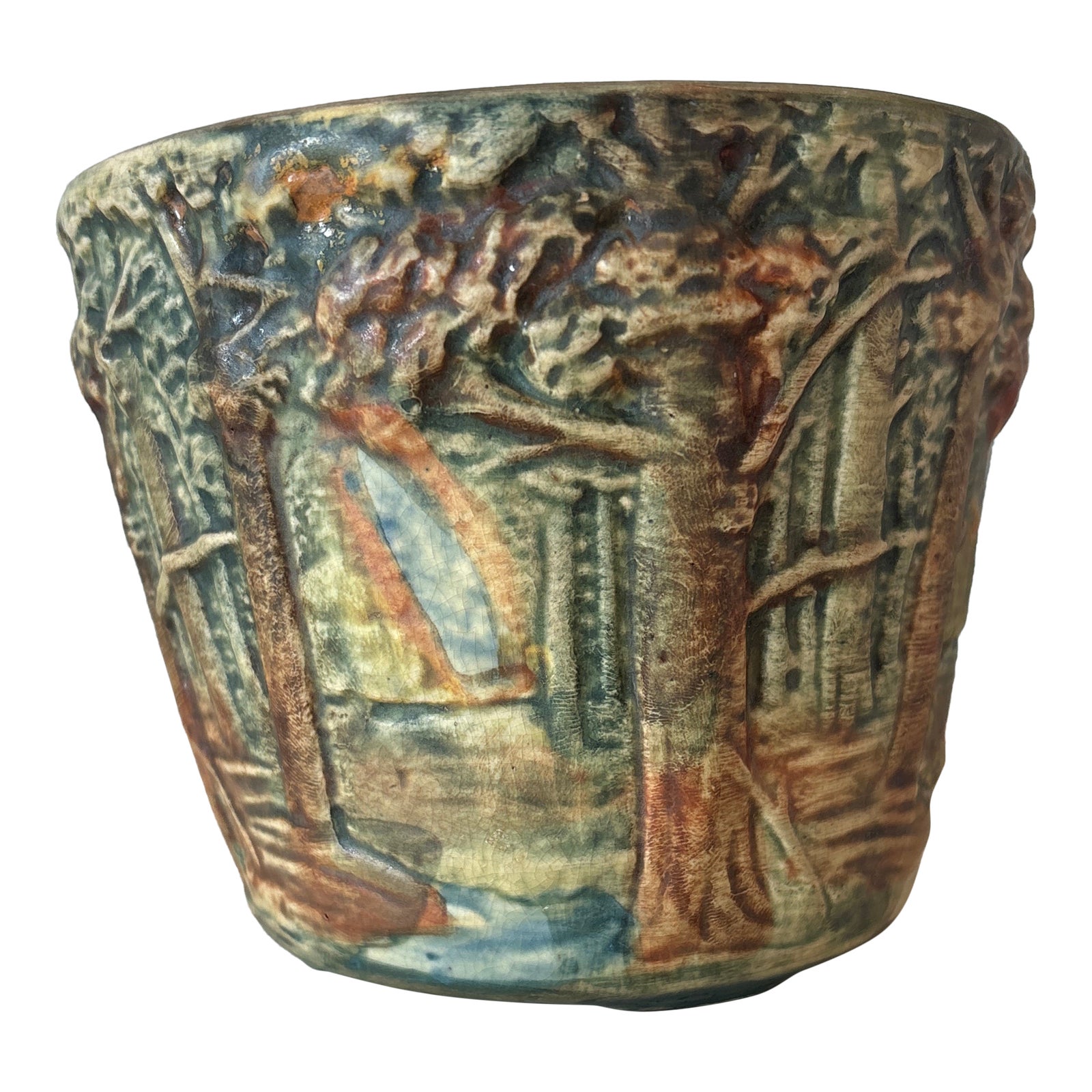 Early 20th Century Weller Pottery Forest Planter | Chairish