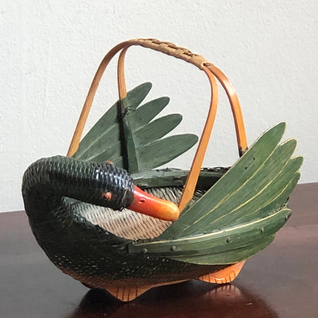 Mid-20th Century Chinese Sculptural Black Swan Basket | Chairish