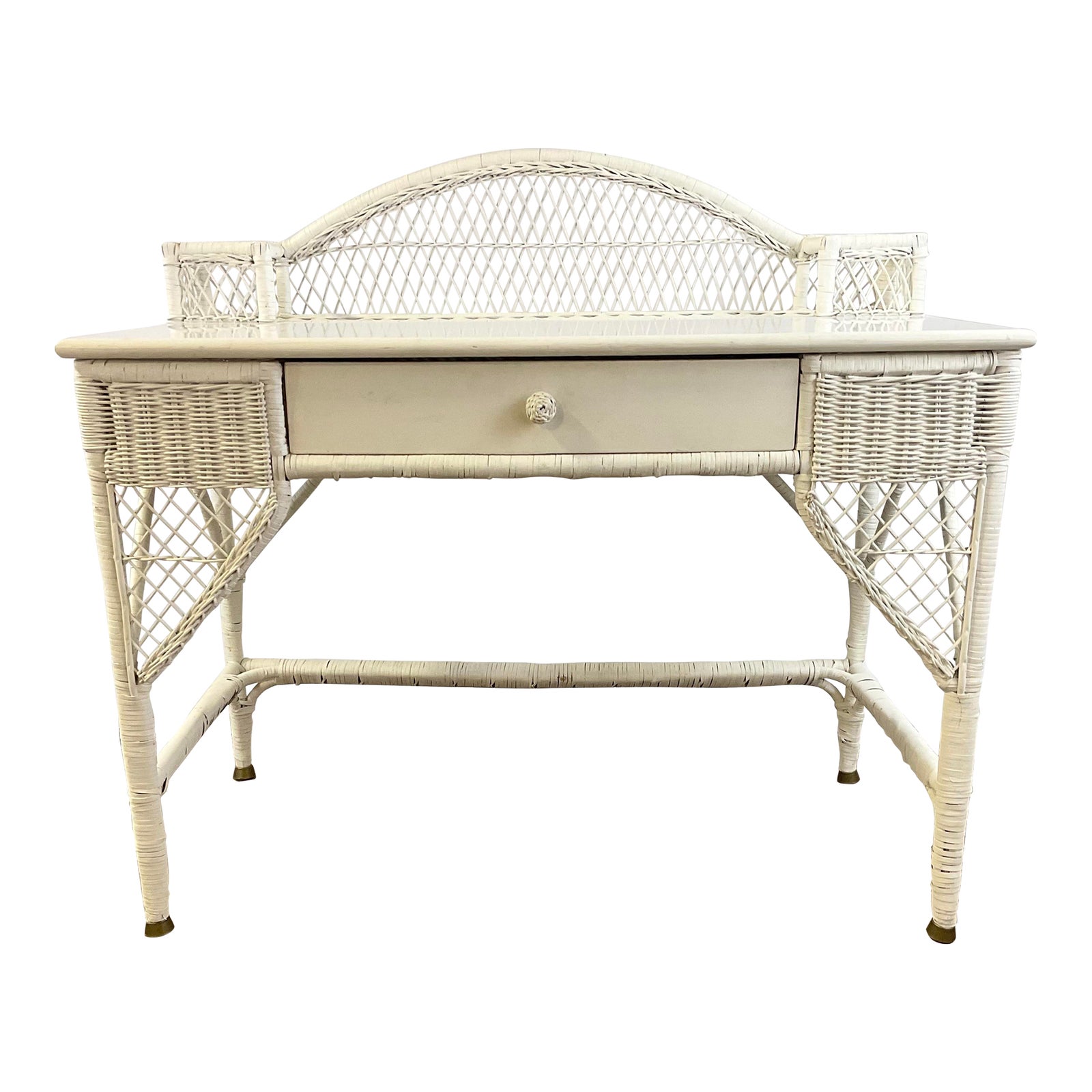 Vintage Coastal Boho Chic Heywood-Wakefield Style Wicker Desk | Chairish