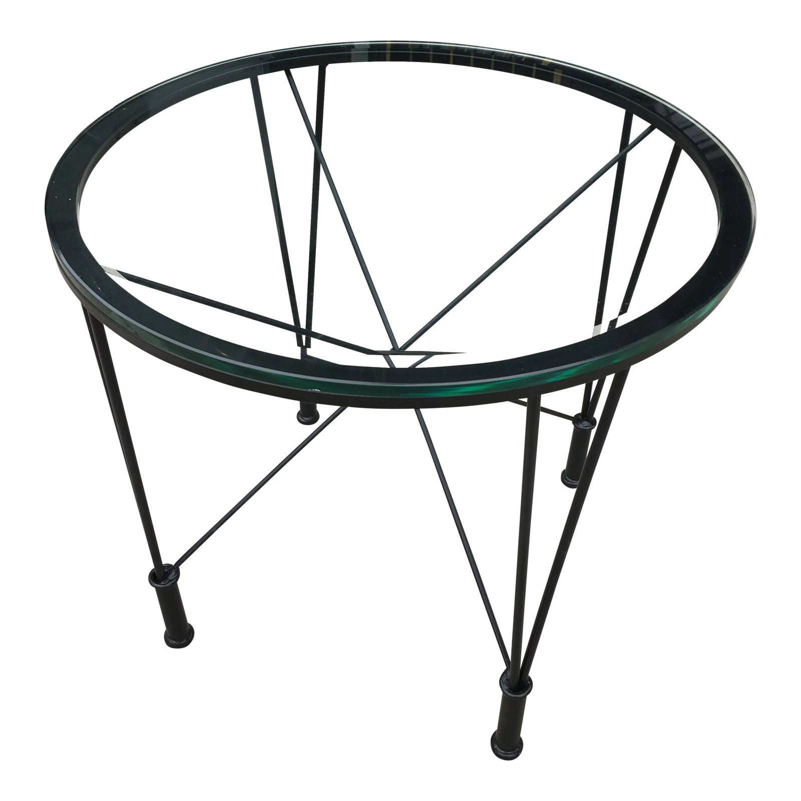 1970s Post Modern Glass Top Round Metal Side Table | Chairish