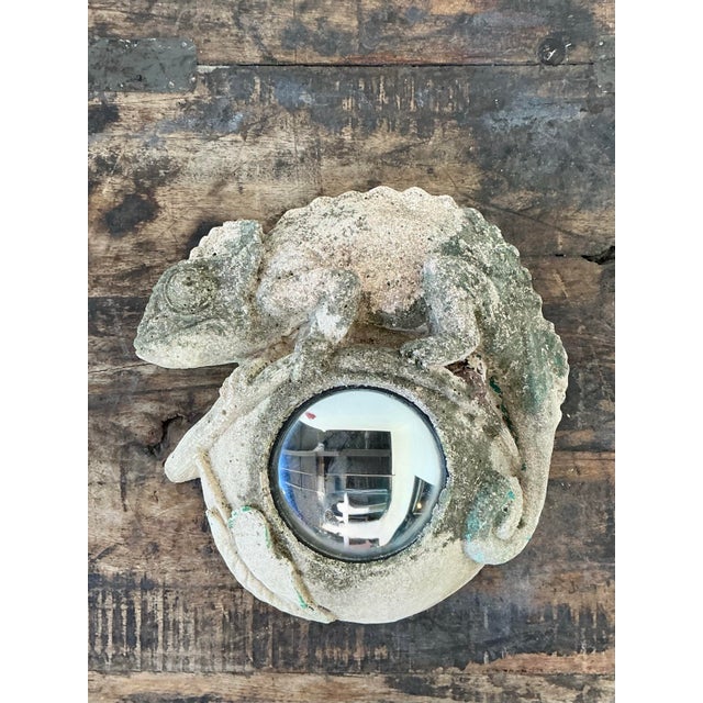 Vintage Cast Concrete Lizard Convex Mirror | Chairish