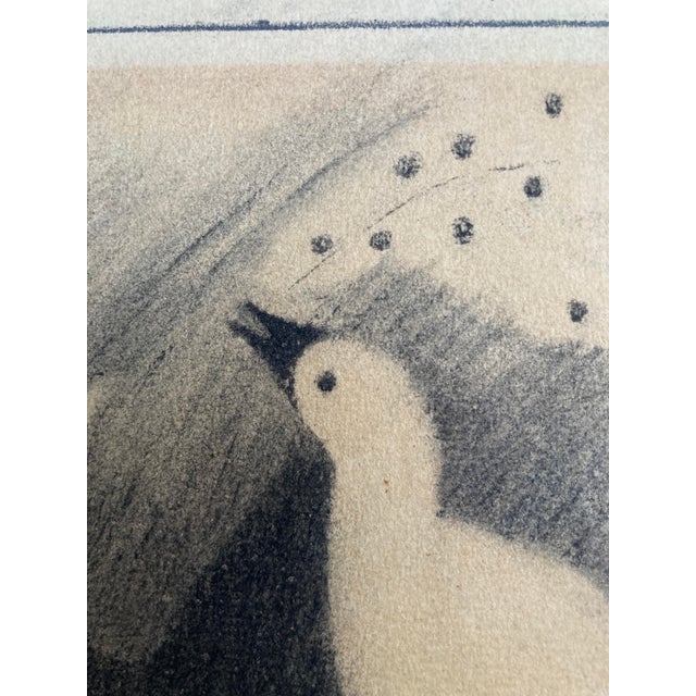 Mid 20th Century Graphite “Girl With Bird" Original Drawing by Judith ...