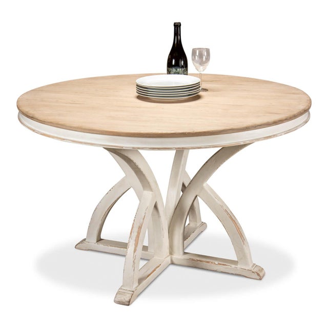 Rustic Round Pine Top Dining Table | Chairish