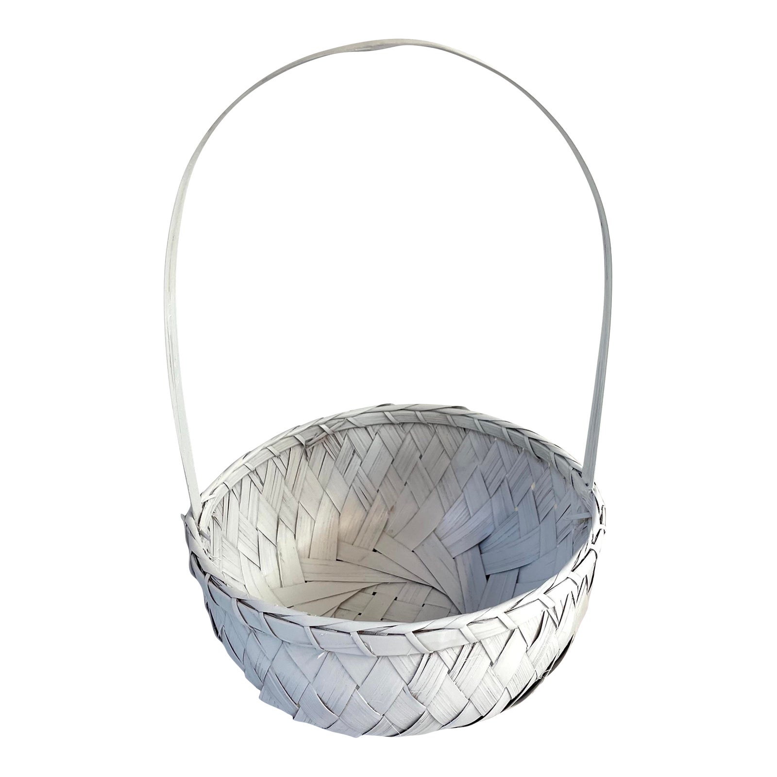 Vintage White Wicker Handled Basket | Chairish