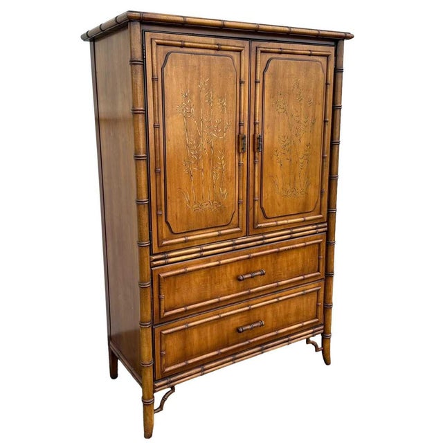 1970s Vintage Dixie Aloha Faux Bamboo Wood Armoire Dresser | Chairish