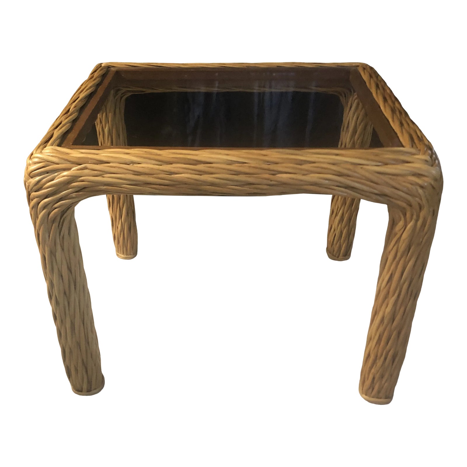 Vintage Mid-Century Twisted Pencil Reed and Rattan End Table | Chairish