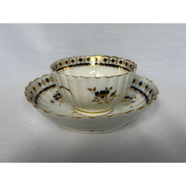Antique Caughley Fluted Tea Bowl/Cup and Saucer, Cobalt and Gold ...