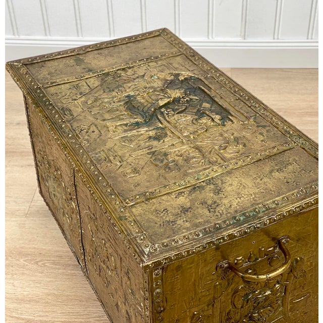 Vintage English Colonial Brass Repousse Fireplace Firewood Box Blanket ...