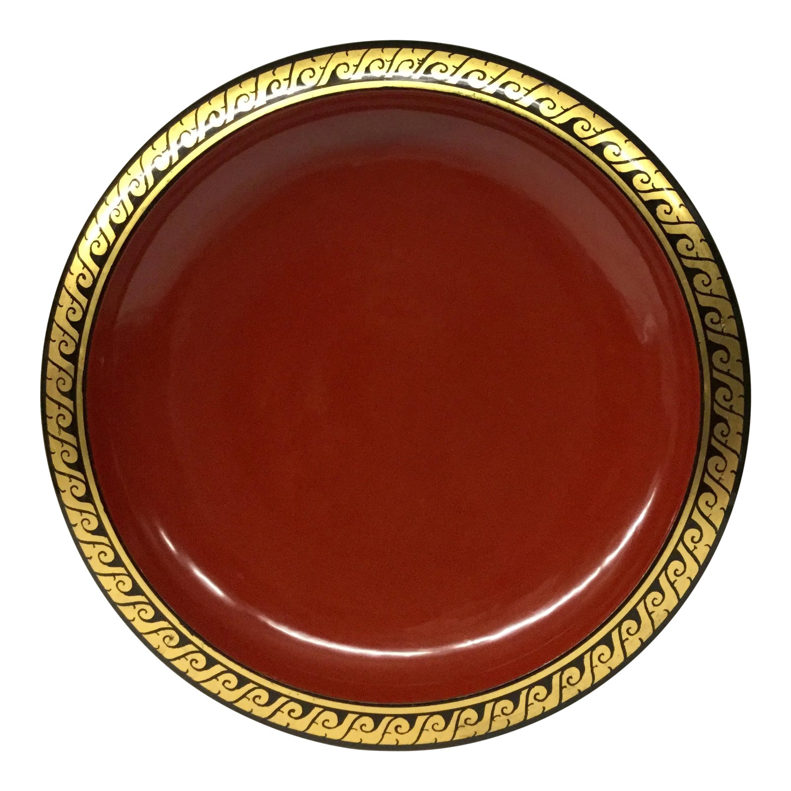 1970s Art Deco Cinnabar Lacquer Ware Plate With Gold Trim | Chairish