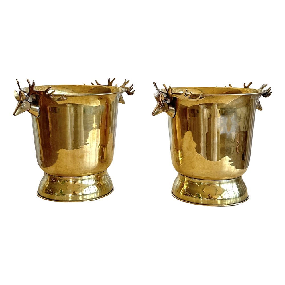 Mid-Century Brass Ice Buckets with Deer Sculpted Handles, 1960s | Chairish
