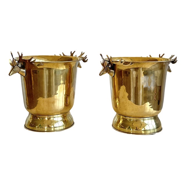 Mid-Century Brass Ice Buckets with Deer Sculpted Handles, 1960s | Chairish