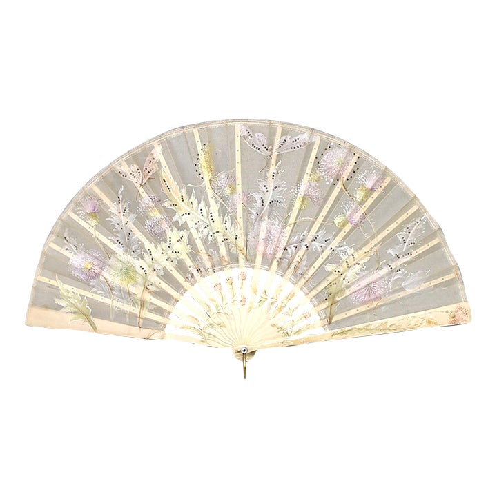 Antique Chinese Hand Painted Off White Silk Fan With Dragonflies ...