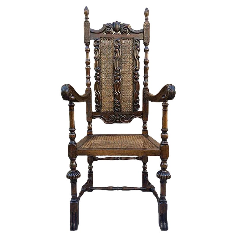 Louis XVI Style French Carved Walnut Armchair with Reed Seats | Chairish