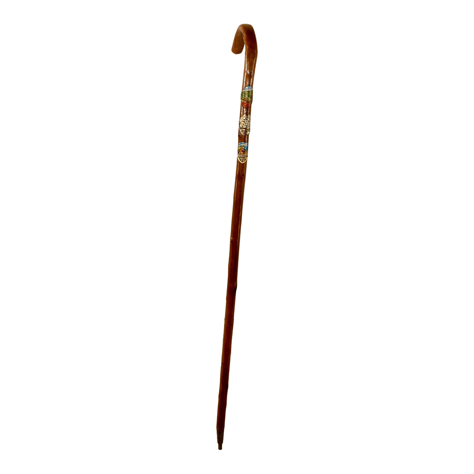 Vintage Walking Stick With 3 Badges | Chairish