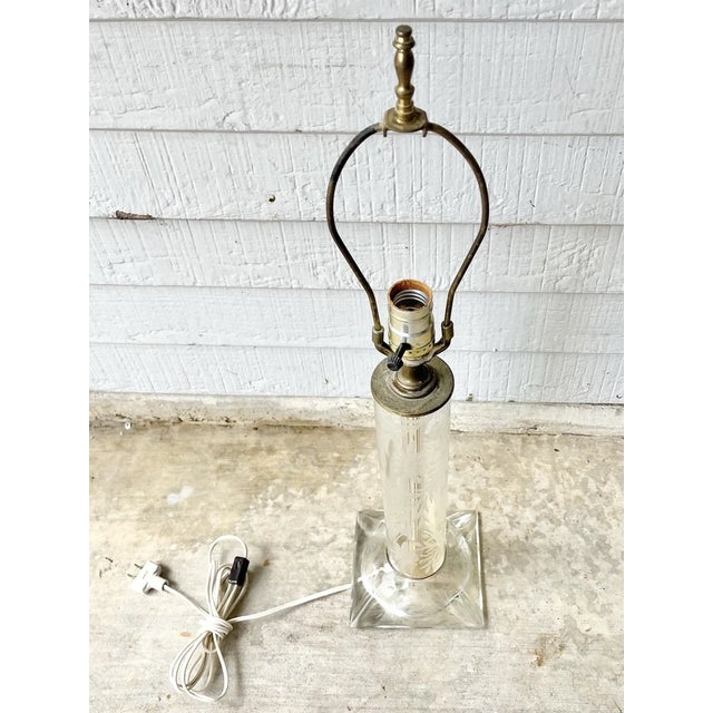 1940s Vintage Etched Cut Floral Flower Glass Cylinder Brass Table Lamp ...