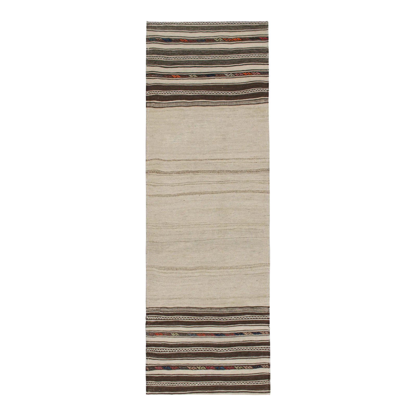 Vintage Persian Kilim Runner in Greige With Brown Stripes by Rug ...