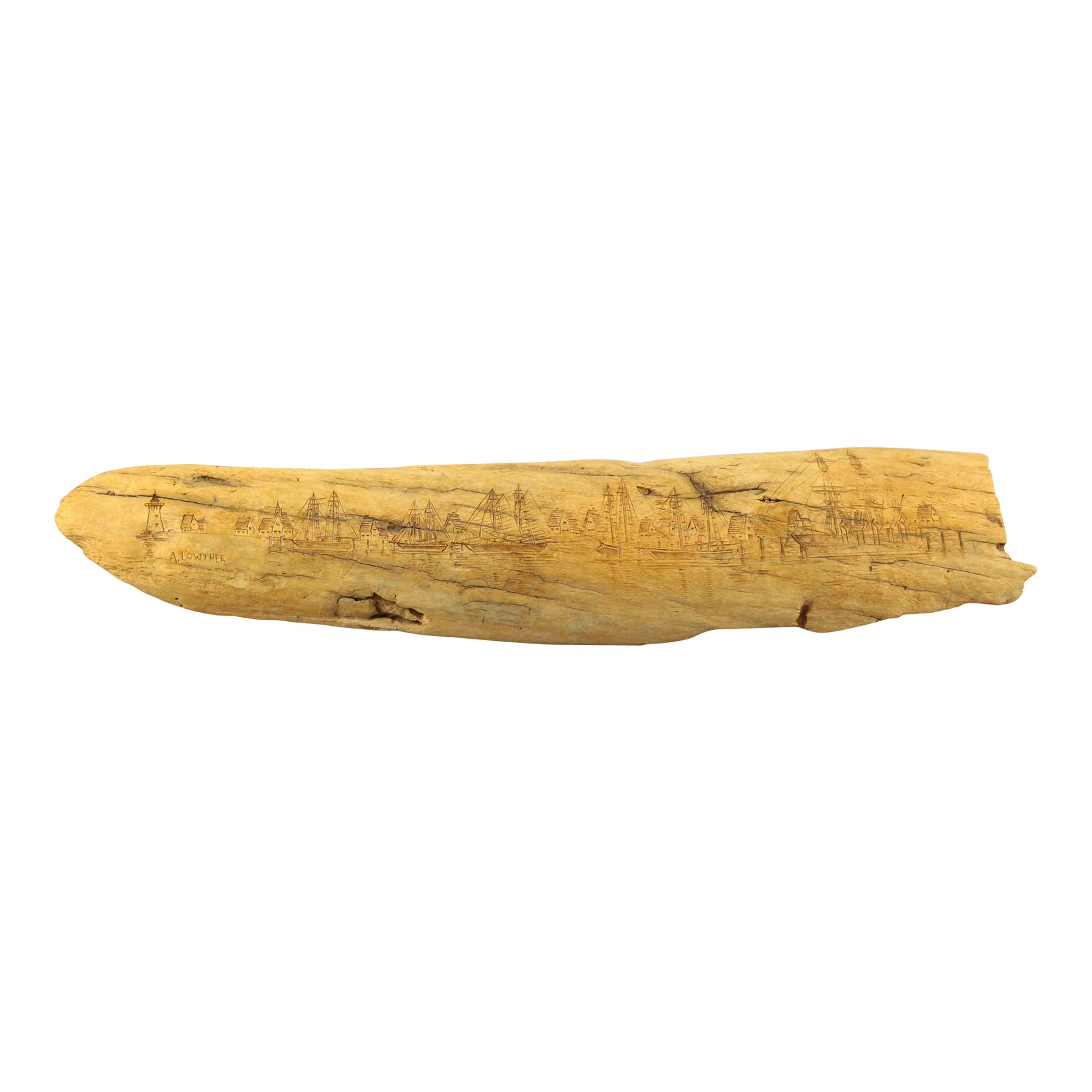 Late 20th Century Anna Lowther Signed Scrimshaw Carved Driftwood ...