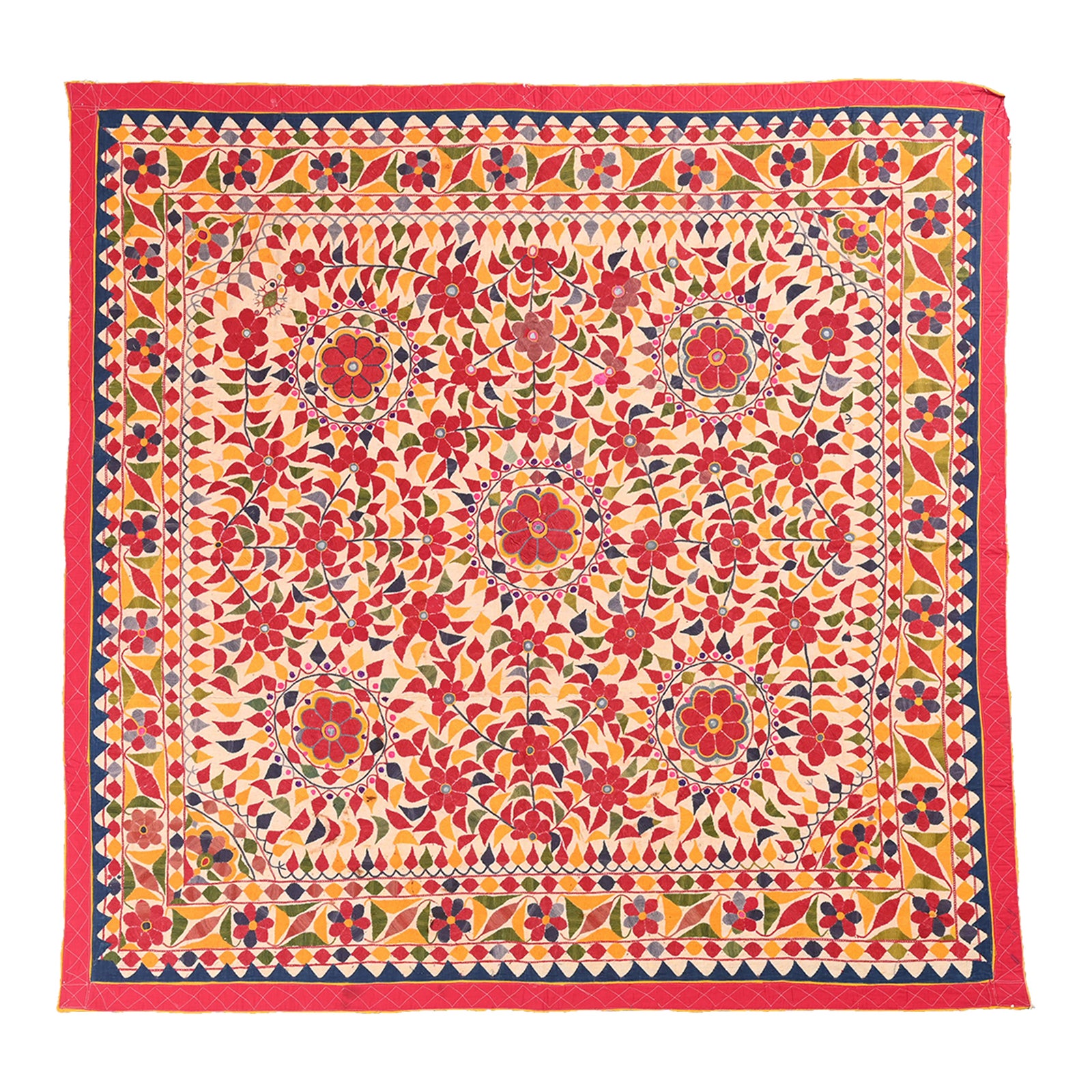 Vintage Flower Theme Embroidery Textile Tapestry | Chairish