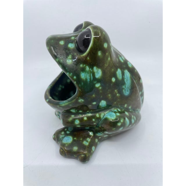 Vintage Blue and Green Ceramic Frog Statue | Chairish