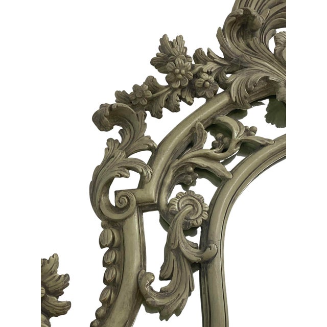 Vintage Carved Wood Louis Quinze Style Mantle Mirror, Celadon Patina | Chairish