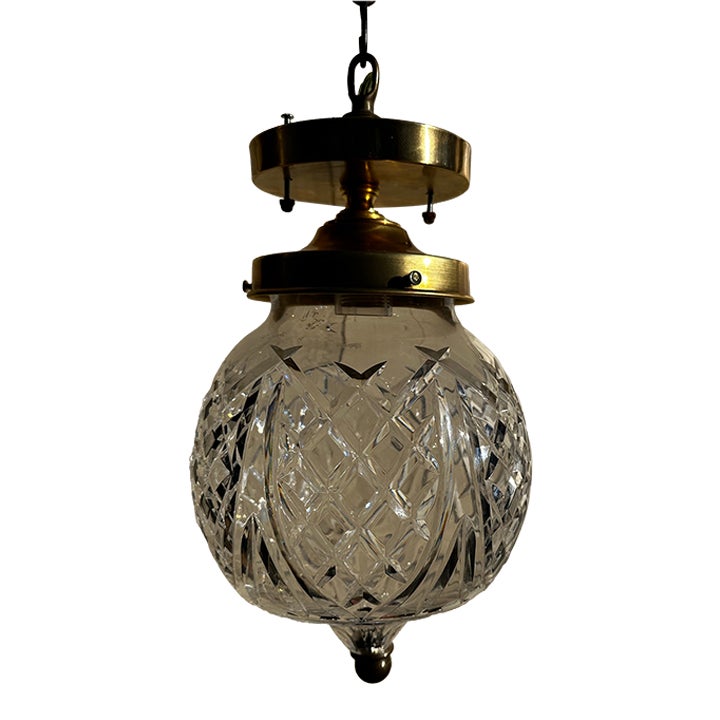 Vintage Signed Waterford Crystal Shade With Brass Flushmount Ceiling ...