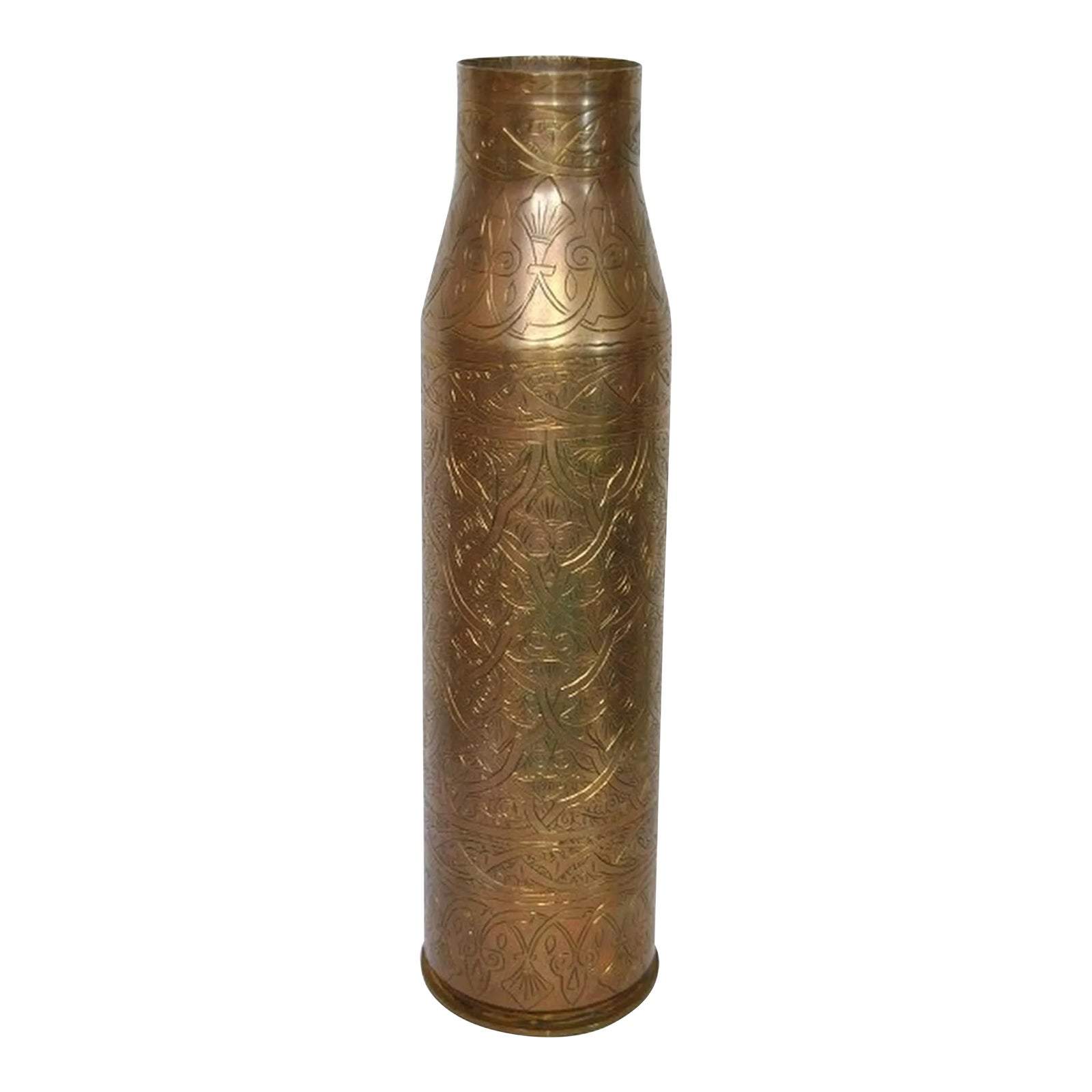 1920s Egyptian Art Deco Lotus Scroll Etched Artillery Shell Casing Vase ...