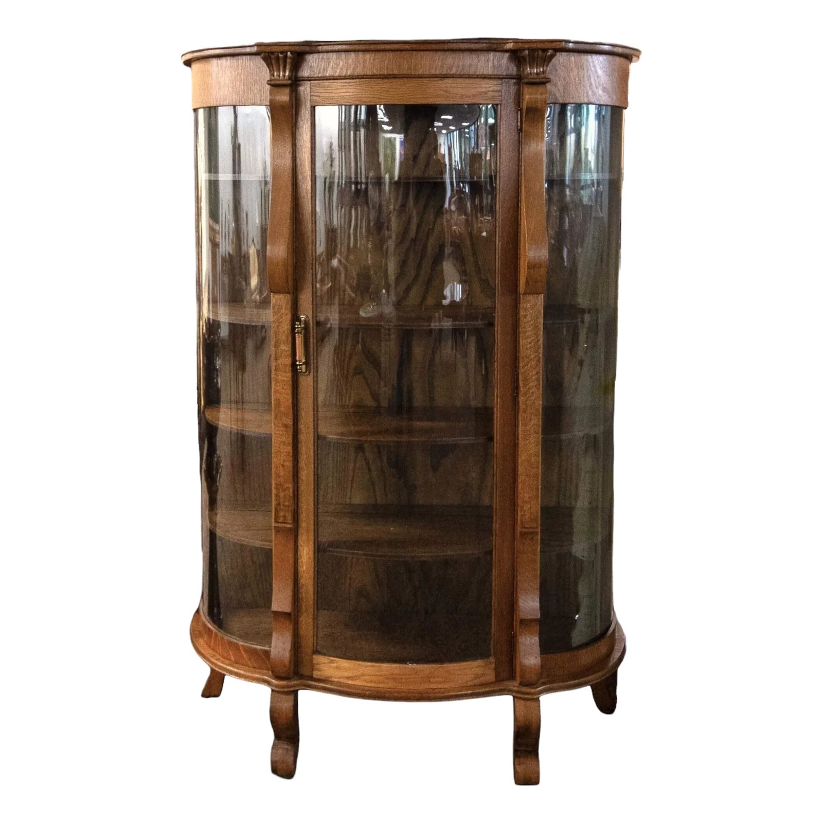 Antique Curved Glass Display Cabinet | Chairish