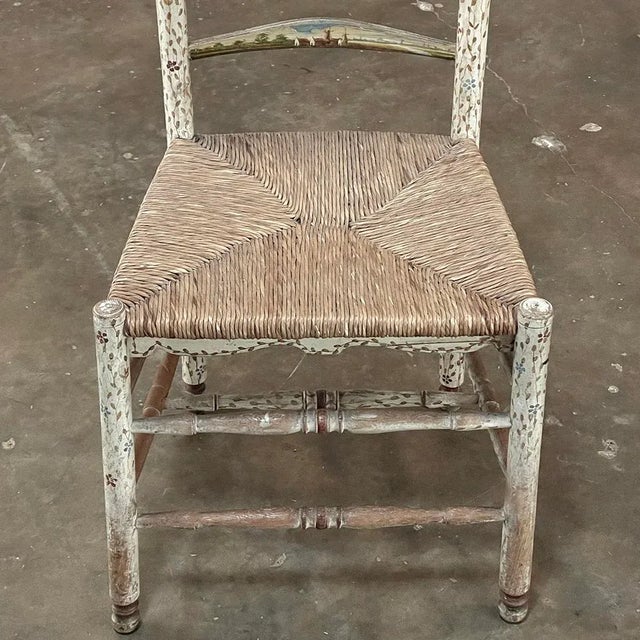Antique Rustic Dutch Painted Rush Seat Chair | Chairish
