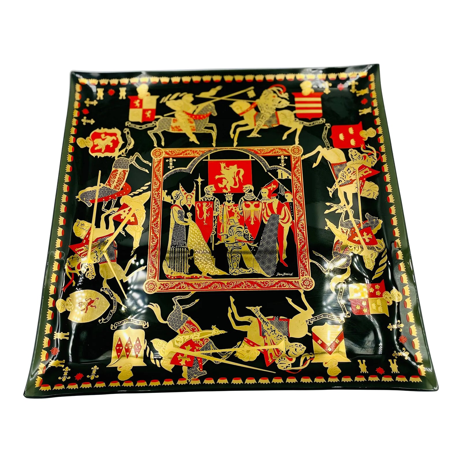 Mid-Century Dan Baird Smoke Glass & Gold Leaf "Medieval Madness ...