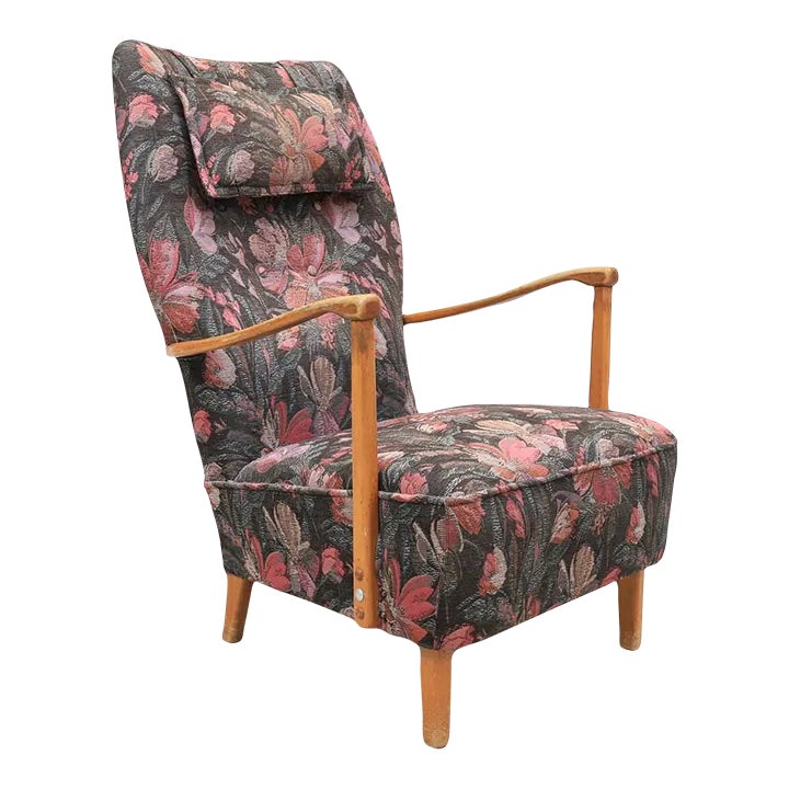 20th Century Brown Danish Birchwood Reading Armchair