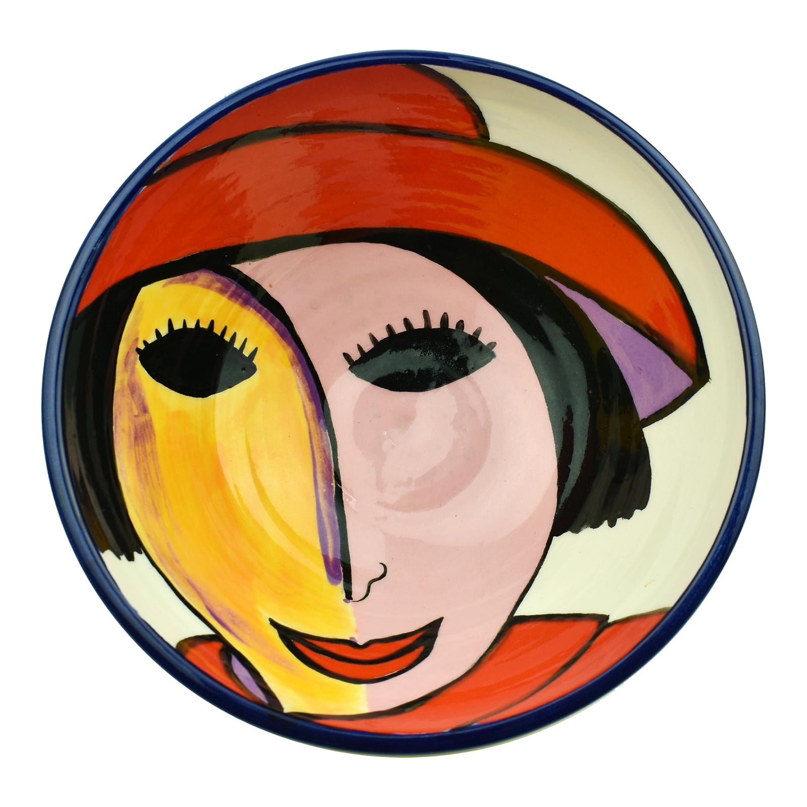 Late 20th Century Hand Painted Abstract Woman Face Inside a Pottery ...