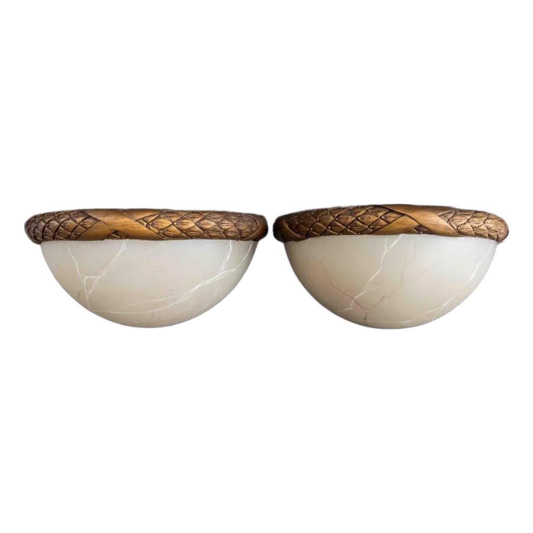 Art Deco Style Faux Alabaster Wall Sconces, Pair | Chairish