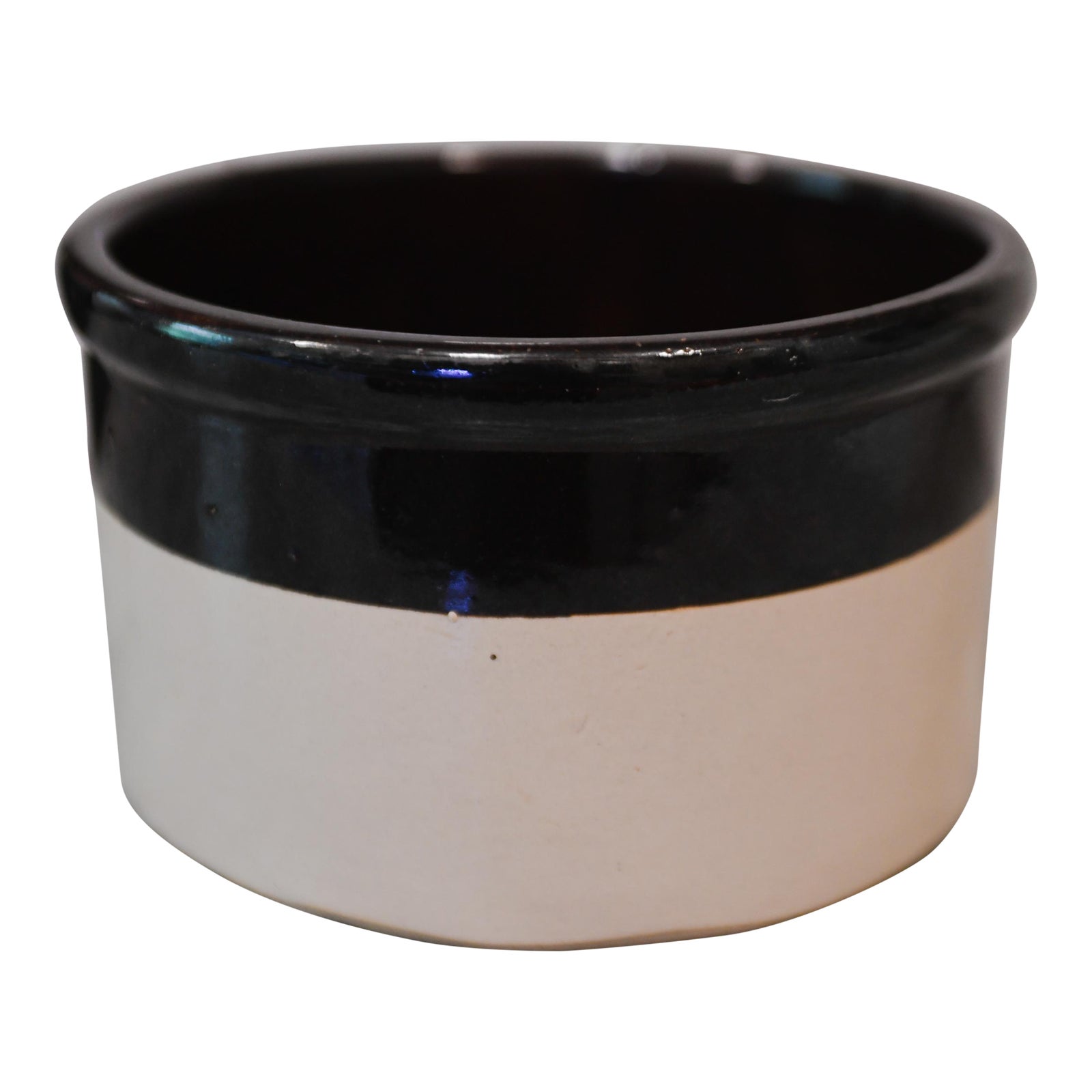 Antique Two Tone Brown and Cream Crock Wide and Low | Chairish