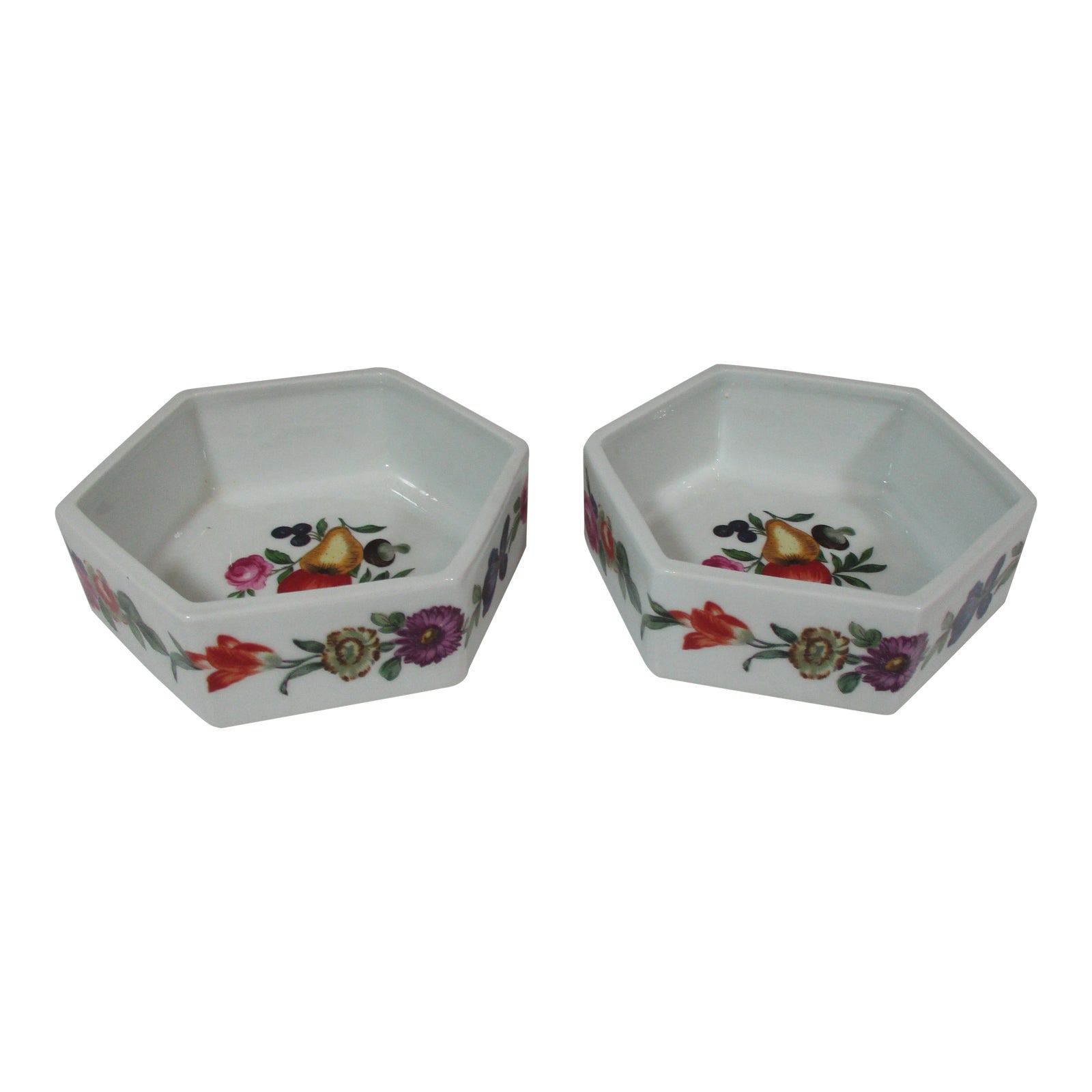 1960s Hand Painted French Octagon Nut Bowls - a Pair | Chairish