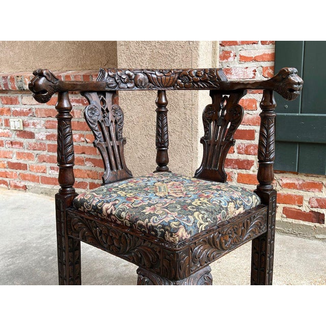 19th Century Antique English Corner Arm Chair Carved Oak Renaissance ...