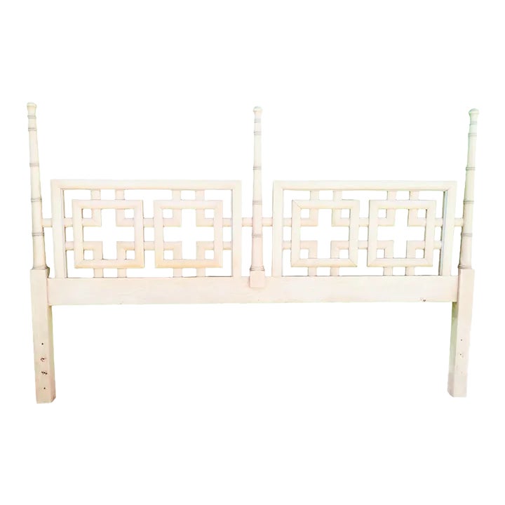 Vintage King Size Regency Greek Key Style Tan Headboard | Chairish