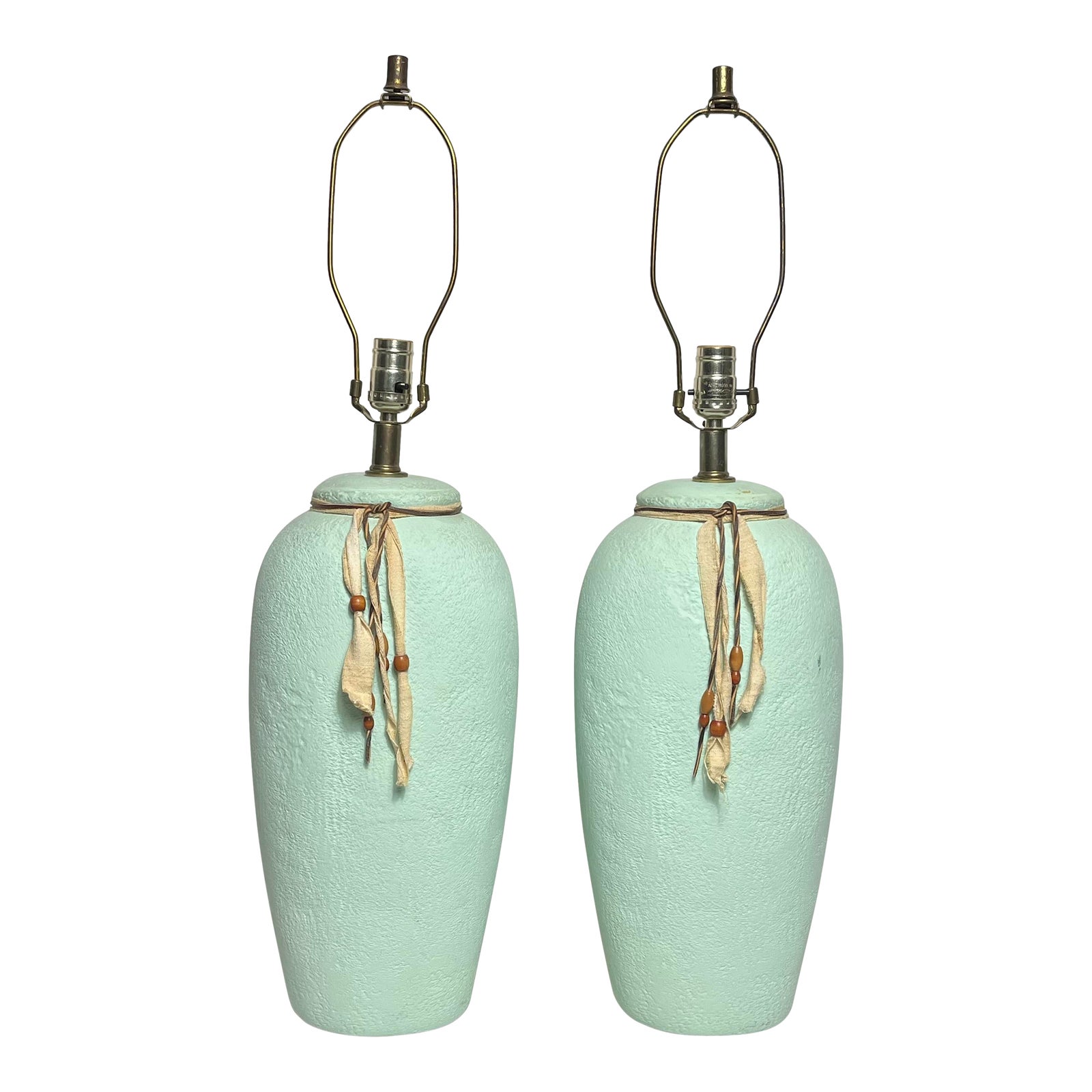 Late 20th Century Textured Seafoam Green Native Style Lamps by Markel ...