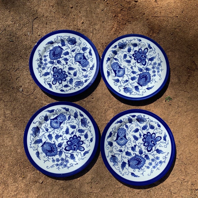 Vintage Bombay Cobalt Blue and White Jacobean Plates- Set of 4 | Chairish