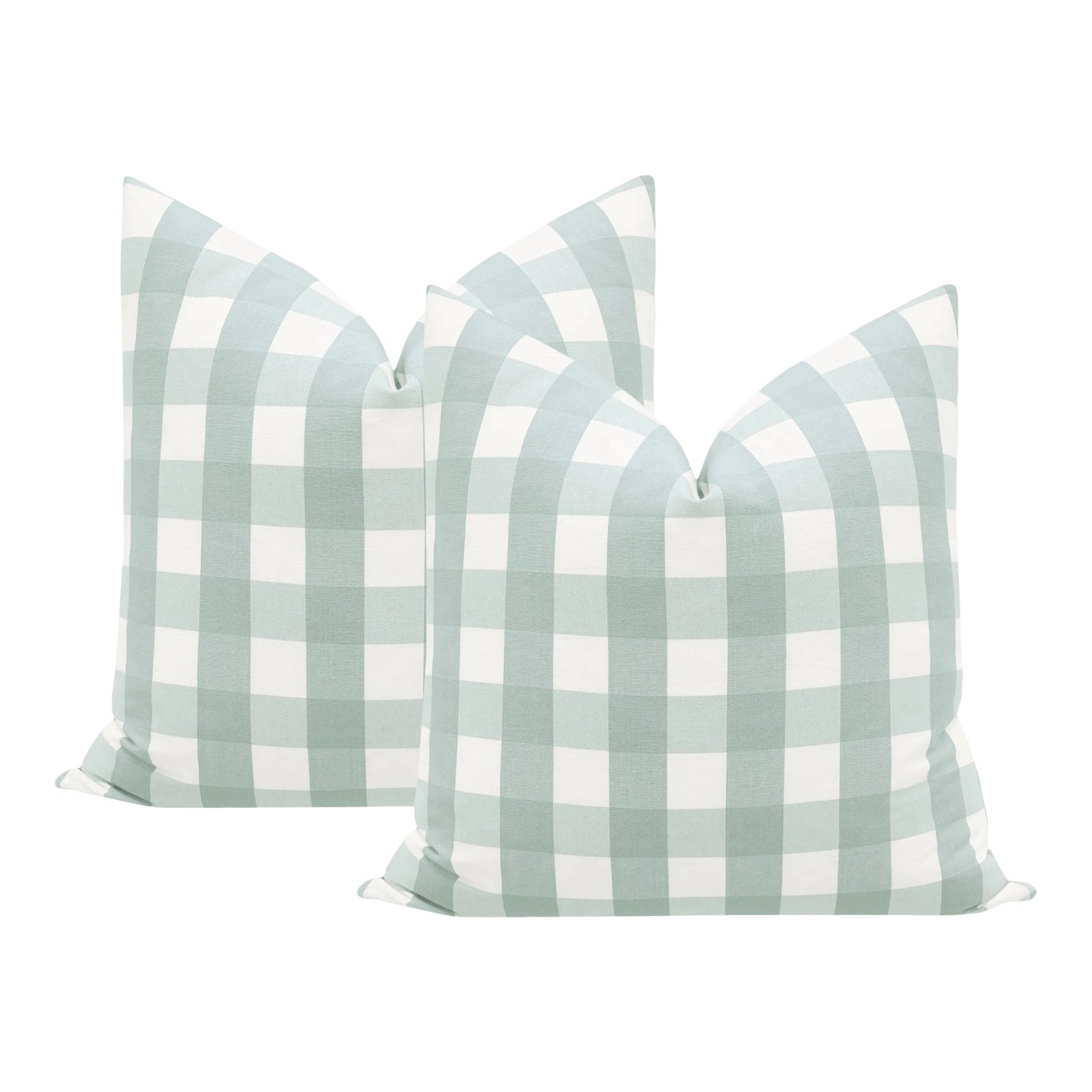 22" Spa Blue Country Check Pillows - a Pair | Chairish